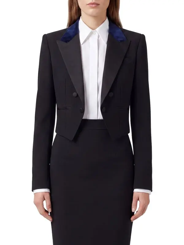 TOM FORD Wool Tuxedo Blazer With Velvet Peak Lapels - Black