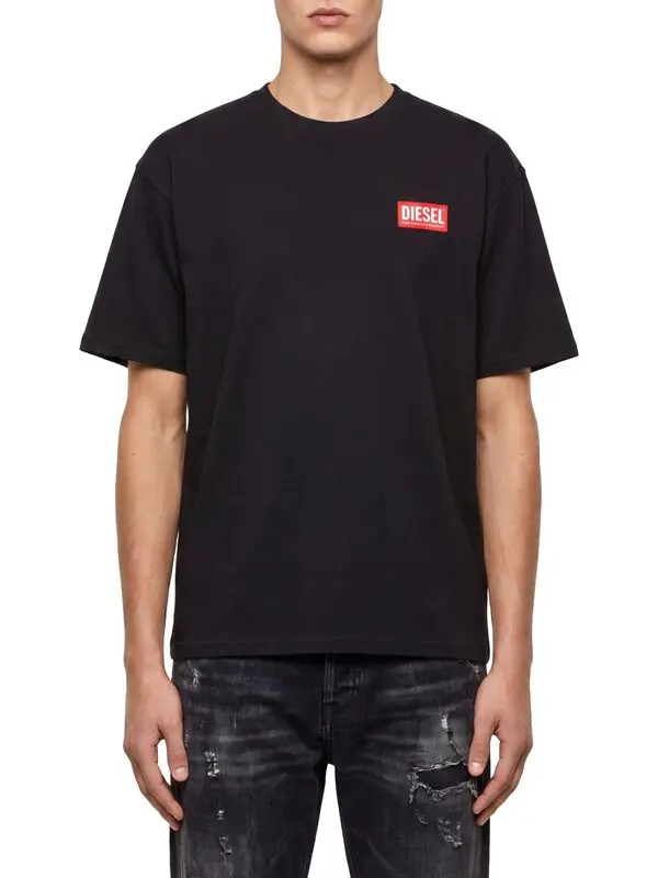 DIESEL® Regular Fit Crew Neck Cotton T-shirt With Contrast Logo - Black