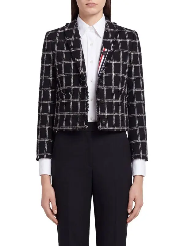 Thom Browne Check Pattern Cotton And Wool Blend Blazer With 4-bar Logo - Multicolor