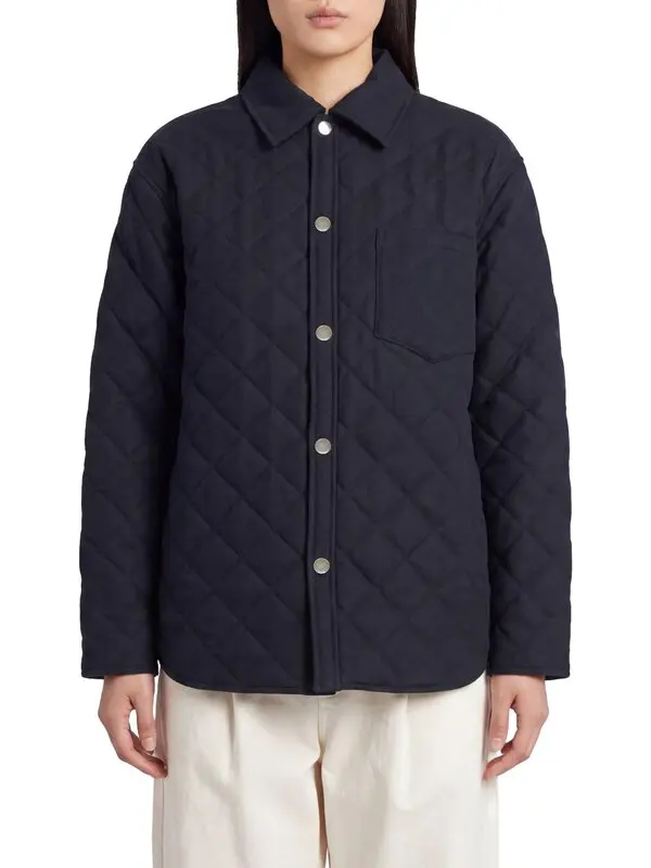 A.p.c. Quilted Wool Blend Shirt Jacket With Classic Collar - Blue