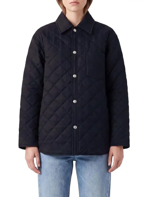 A.p.c. Quilted Wool Blend Shirt Jacket With Classic Collar - Navy