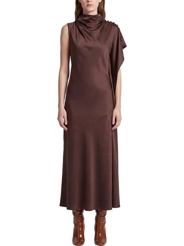 Pinko Asymmetrical One-shoulder Satin Midi Dress - Cocoa