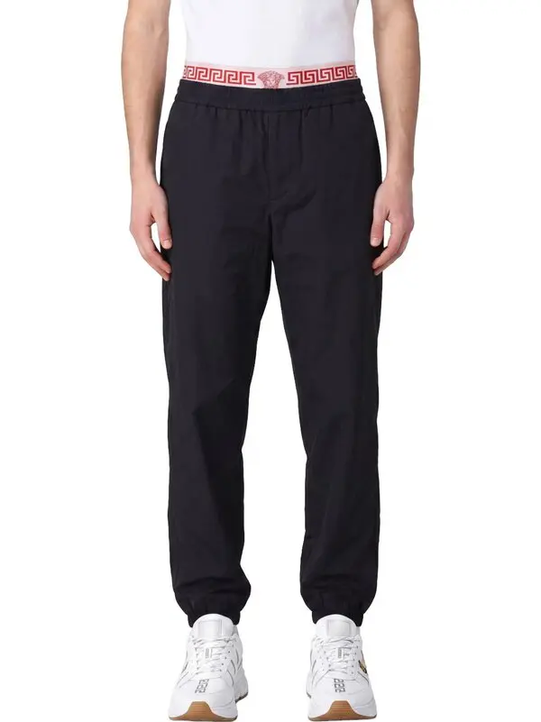 Versace Technical Fabric Jogging Trousers With Greca Logo Elasticated Waistband - Black