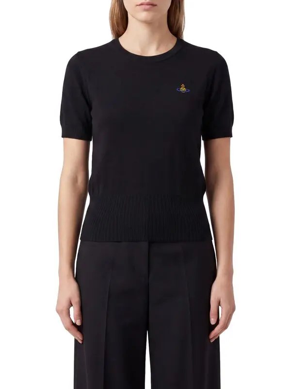 VIVIENNE WESTWOOD Slim Fit Cotton Cashmere Jumper With Orb Logo - Black