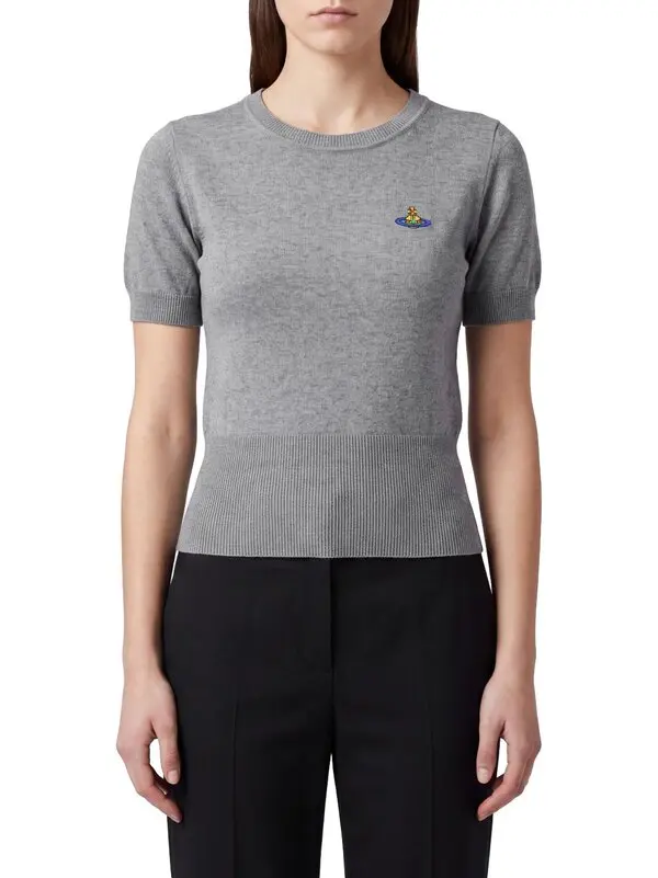VIVIENNE WESTWOOD Slim Fit Cotton Cashmere Jumper With Orb Logo - Grey