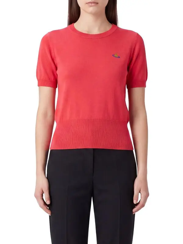 VIVIENNE WESTWOOD Slim Fit Cotton Cashmere Jumper With Orb Logo - Red