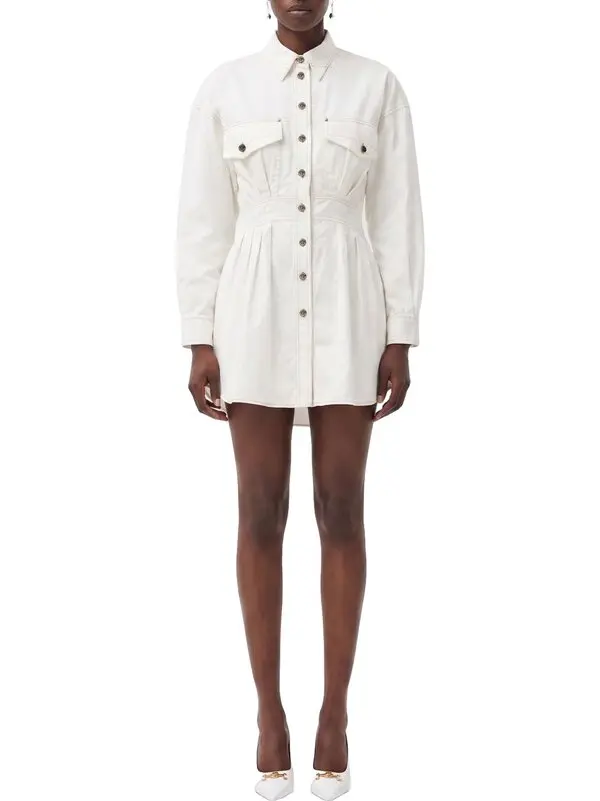Versace Slim Fit Cotton Poplin Mini Shirtdress With Patch Pockets - White