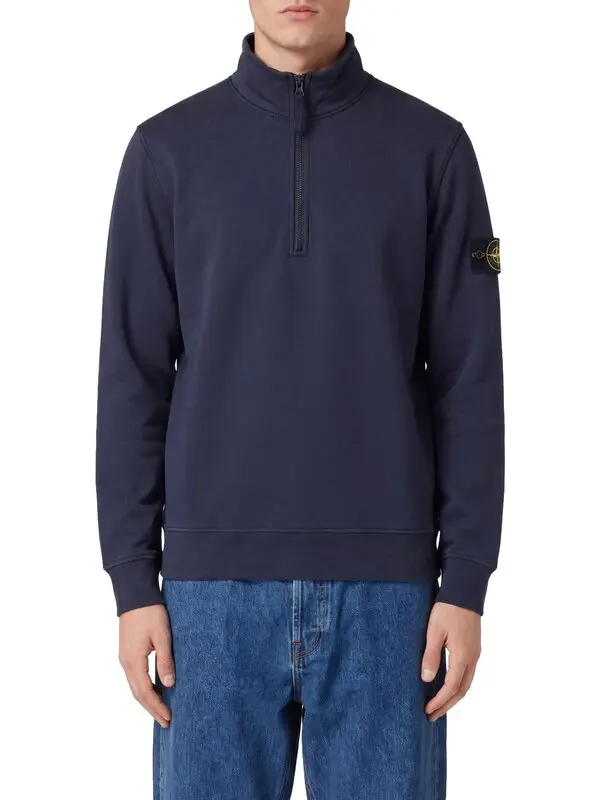 Stone Island Half-zip Cotton Sweatshirt With Compass Logo - Blue