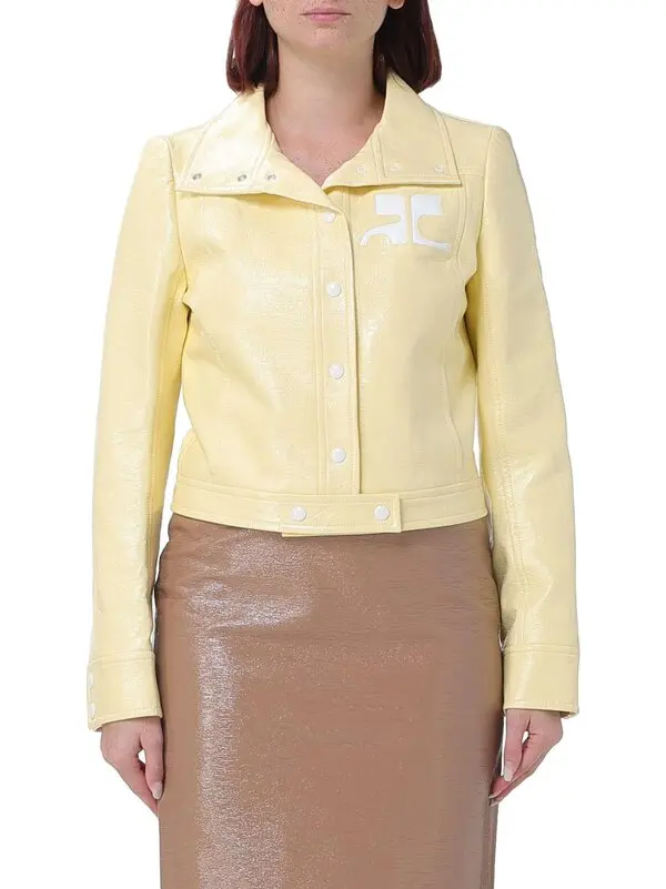 COURREGES Cropped Faux Leather Jacket With Contrast Logo - Yellow