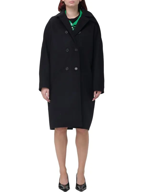 COURREGES Double-breasted Wool Coat With Lapels And Dropped Shoulders - Black