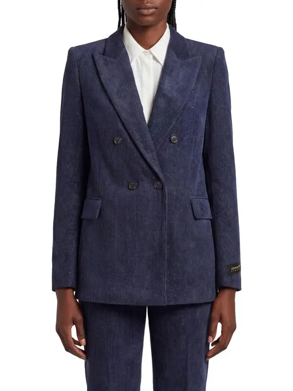 ERMANNO FIRENZE Double-breasted Velvet Blazer With Peak Lapels - Blue