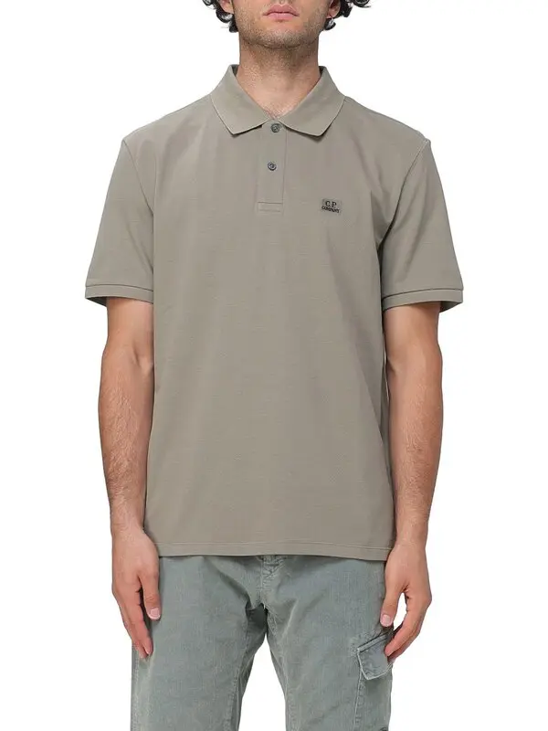C.P. COMPANY Short-sleeve Stretch Cotton Polo Shirt With A Contrasting Logo - Grey
