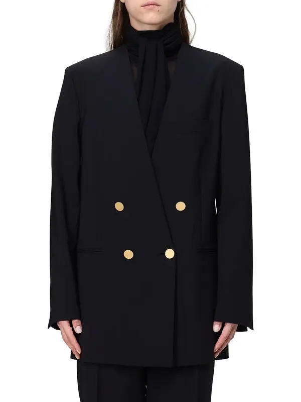 Alberta Ferretti Long Double-breasted Blazer In Polyester - Black