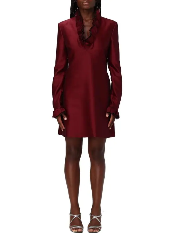 Alberta Ferretti Satin Mini Dress With Ruffle Collar - Red