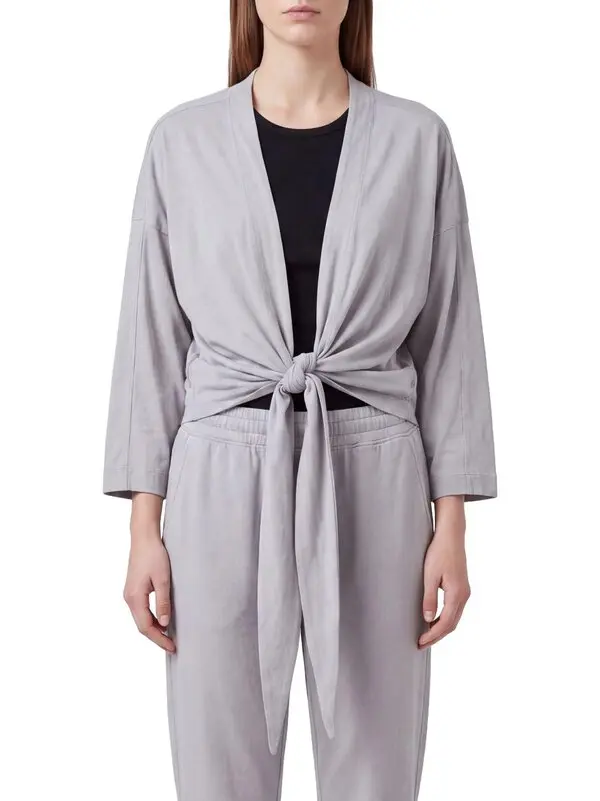 ZIGGY CHEN Draped V-neck Cardigan In Cotton With Tie Fastening - Grey