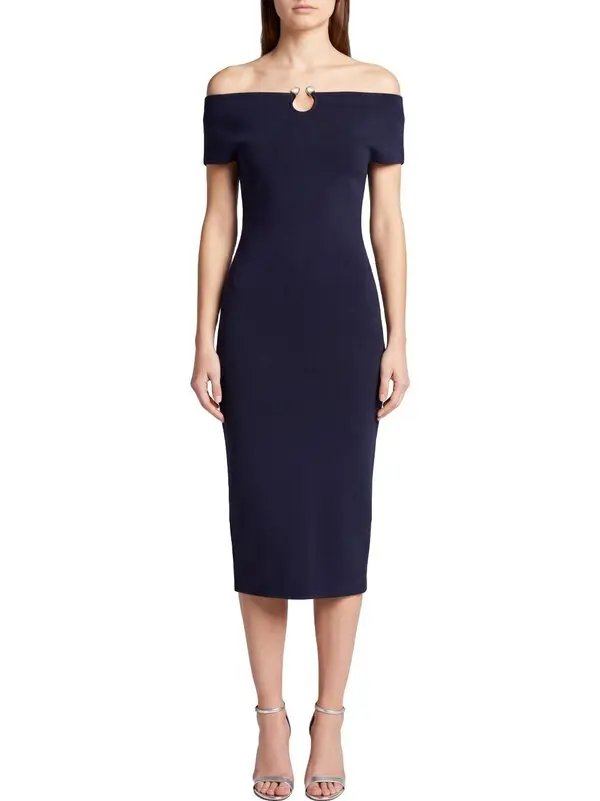 Alberta Ferretti Off-the-shoulder Midi Sheath Dress With Back Slit - Black