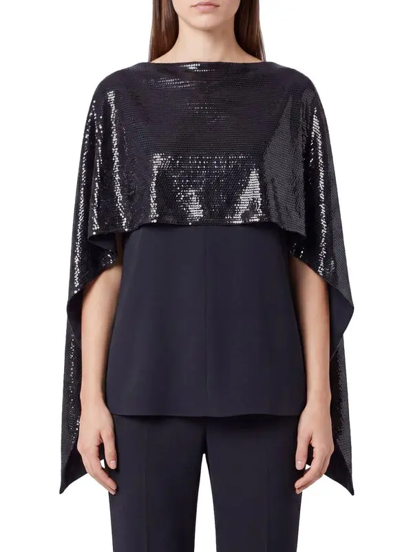 Alberta Ferretti Sequin Cape With Tie Detail - Black