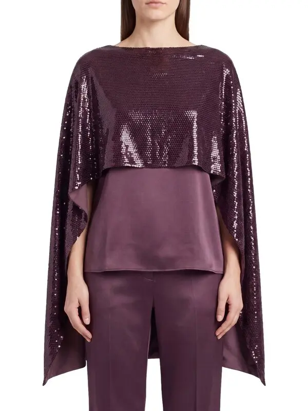 Alberta Ferretti Sequin Cape With Tie Detail - Brown