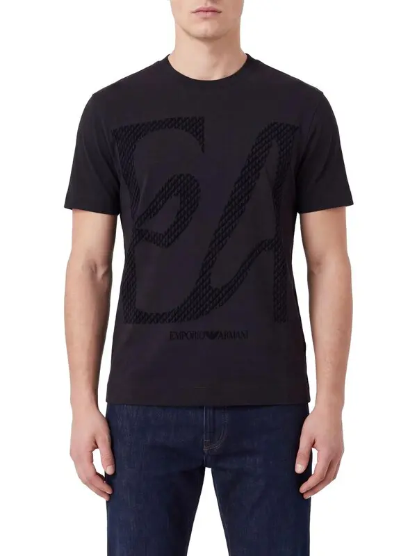 Emporio Armani Lyocell Blend T-shirt With Iconic Eagle Logo - Black