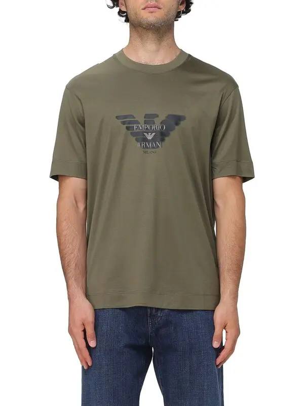 Emporio Armani Lyocell And Cotton Blend T-shirt With Eagle Logo - Green