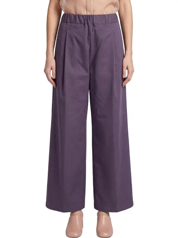 SEMICOUTURE High-waisted Wide-leg Trousers In Stretch Cotton - Brown
