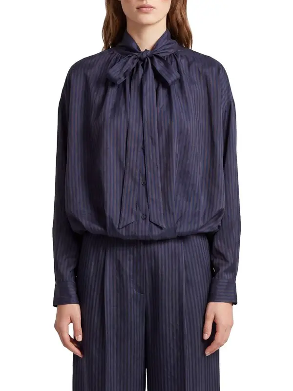 Dries Van Noten Striped Tie Neck Shirt - Brown