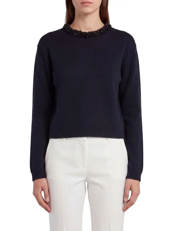 SEMICOUTURE Wool And Cashmere Crewneck Jumper With Crystal Embellishments - Black