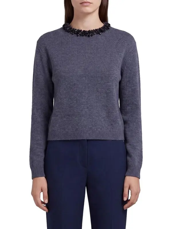 SEMICOUTURE Wool And Cashmere Crewneck Jumper With Crystal Embellishments - Grey