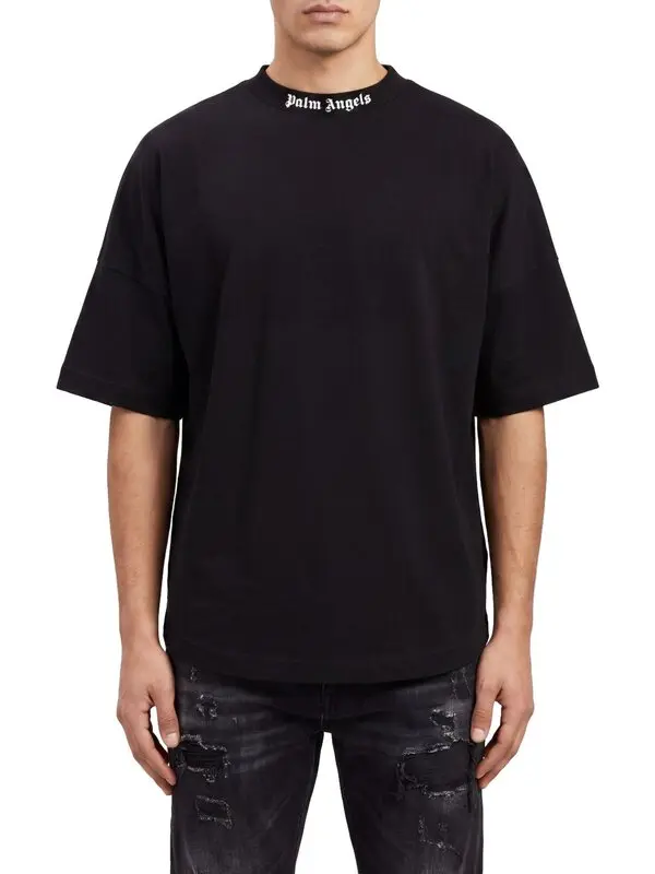 Palm Angels Relaxed Fit Cotton T-shirt With Contrasting Logo - Black