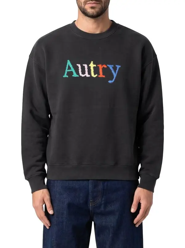 AUTRY Cotton Crewneck Jumper With Contrast Logo - Black