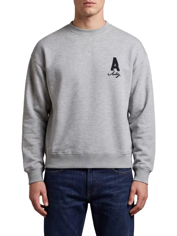 AUTRY Cotton Crewneck Jumper With Contrast Logo - Grey