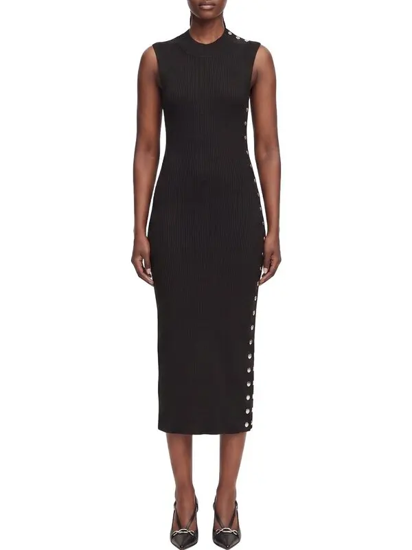 Karl Lagerfeld Off-the-shoulder Ribbed Knit Maxi Dress - Black
