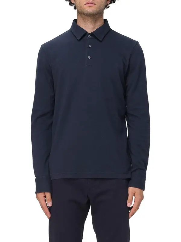 ZANONE Long-sleeve Cotton Polo Shirt With Ribbed Collar And Three Buttons - Blue