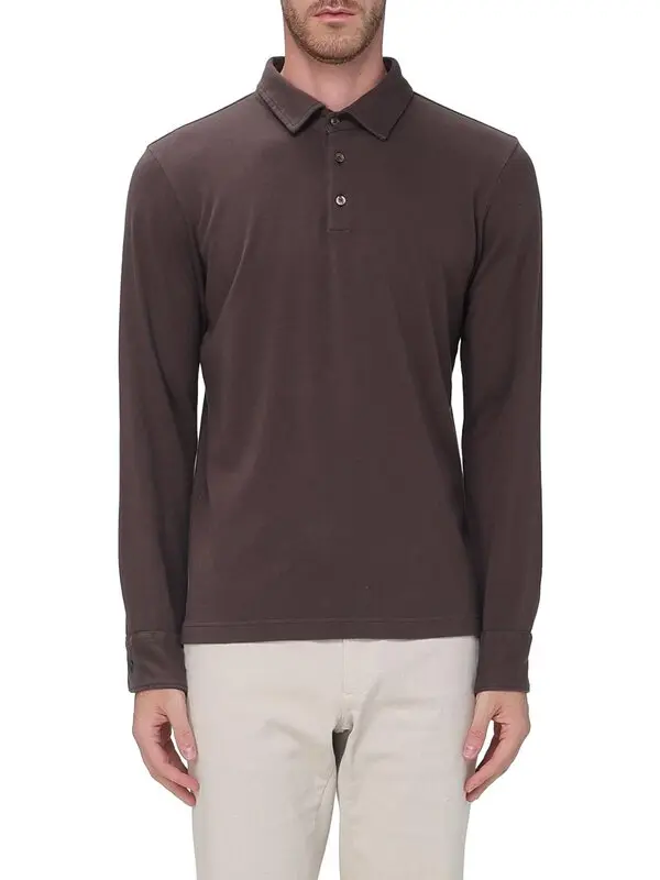 ZANONE Long-sleeve Cotton Polo Shirt With Ribbed Collar And Three Buttons - Ebony