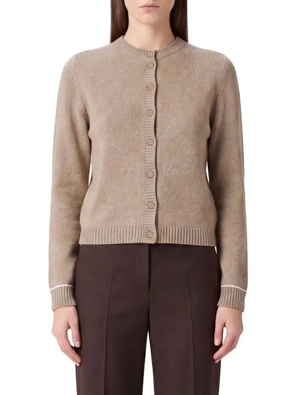 Fabiana Filippi Virgin Wool, Silk, And Cashmere Blend Crewneck Cardigan - Beige