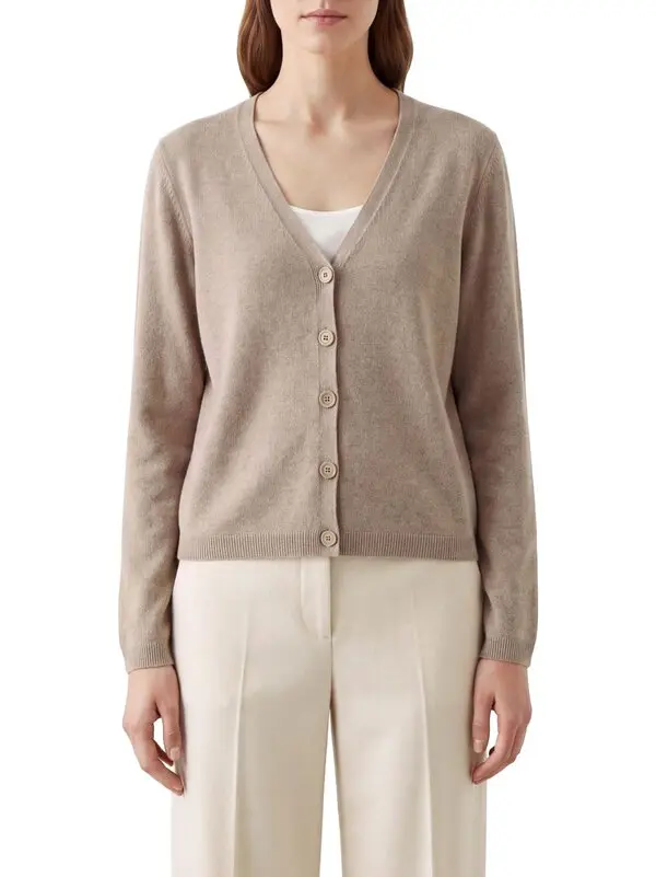 Fabiana Filippi V-neck Cardigan In Virgin Wool Silk And Cashmere Blend - Coffee