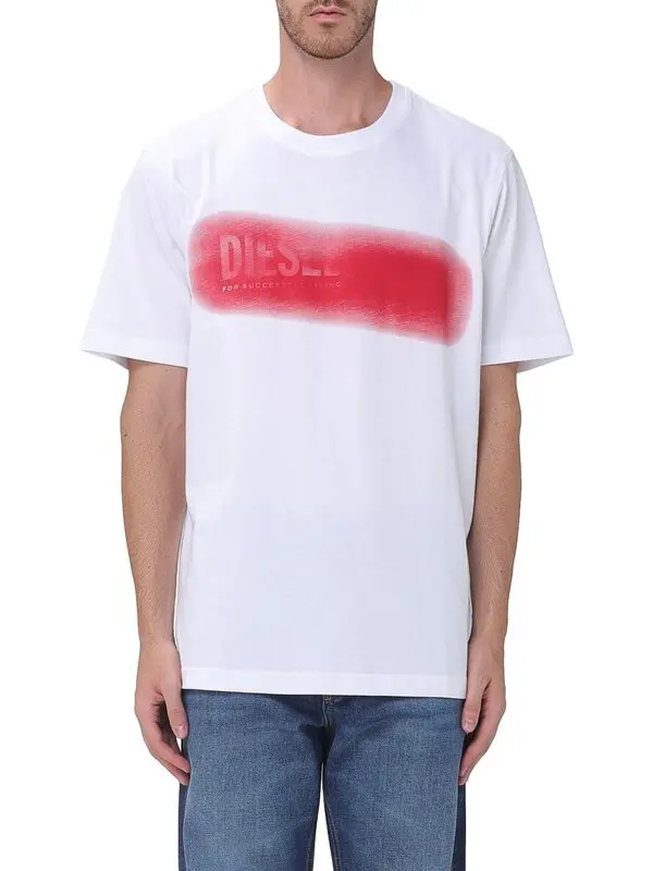 DIESEL® Relaxed Fit Crewneck Cotton T-shirt With Contrasting Logo Print - White