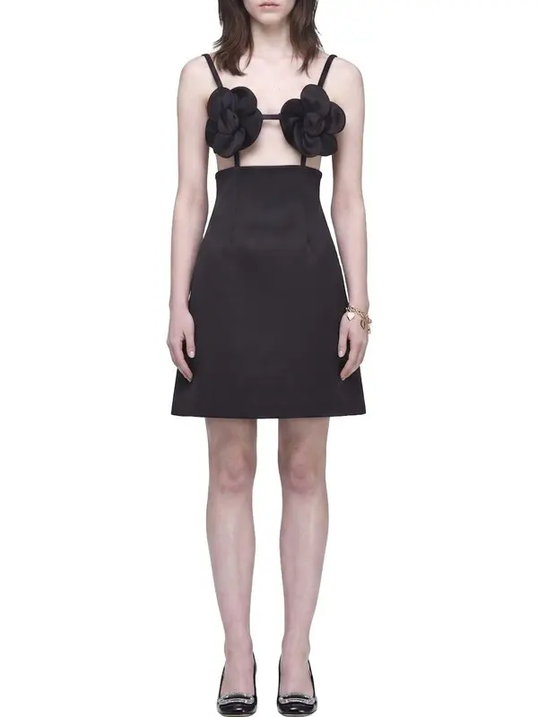Marc Jacobs Daisy Off-the-shoulder Mini Dress In Satin With Flower Appliqu - Black