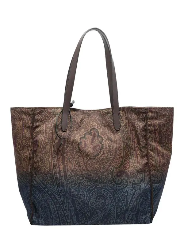Etro Arnica Paisley Nylon Tote Bag With Double Leather Handles - Brown