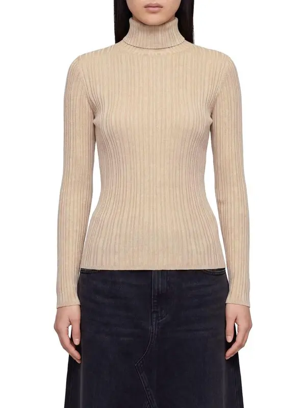 Fabiana Filippi Slim Fit Long-sleeved Ribbed Turtleneck Sweater - Gold