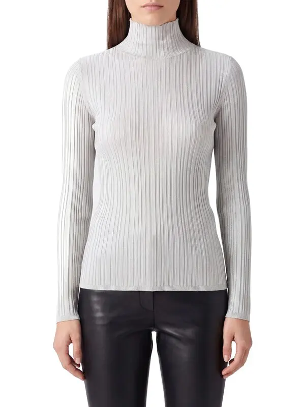 Fabiana Filippi Slim Fit Long-sleeved Ribbed Turtleneck Sweater - Grey