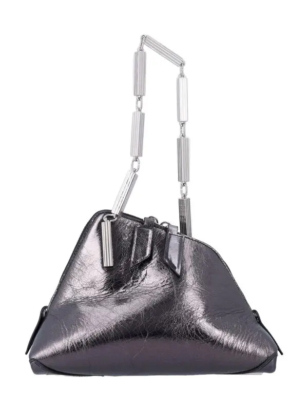 Attico La Scala Crackled Leather Mini Handbag With Metallic Handle - Grey