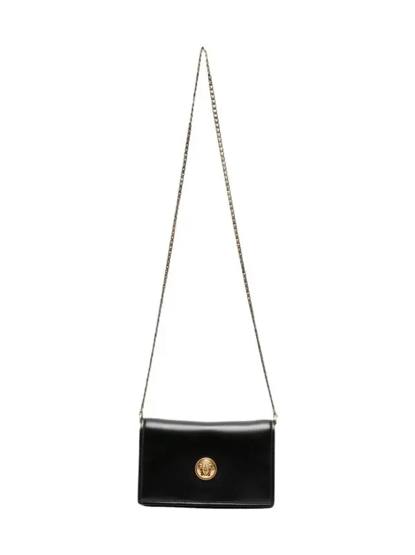 Versace Emblème Leather Mini Bag With Gold Tone Logo - Black