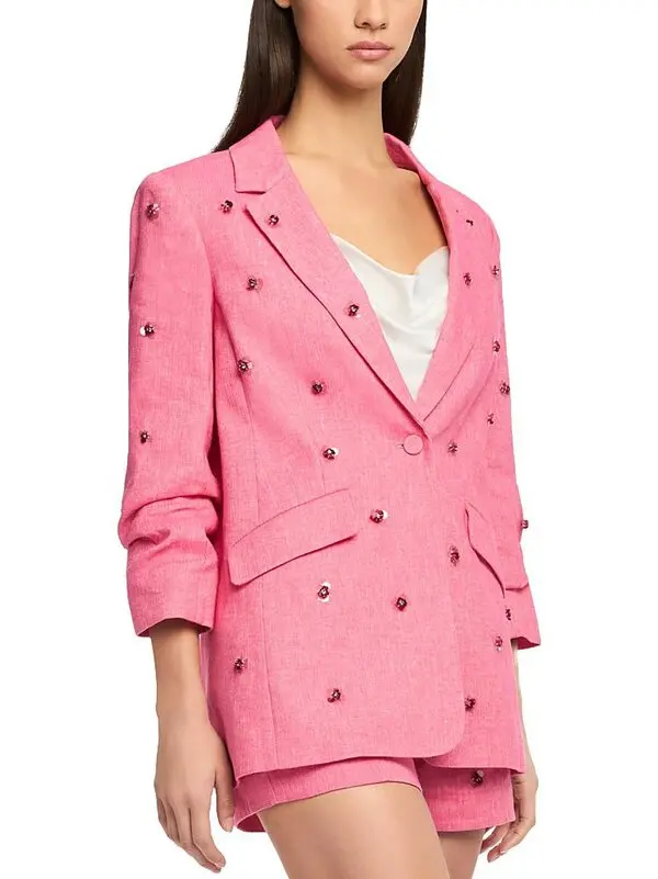 Cinq À Sept Linen & Cotton Wildflower Pailette Blazer - Azalea