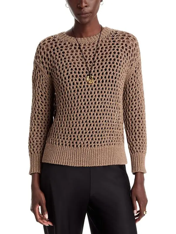 Lafayette 148 New York Cotton Open Knit Crewneck Sweater - Root Multi