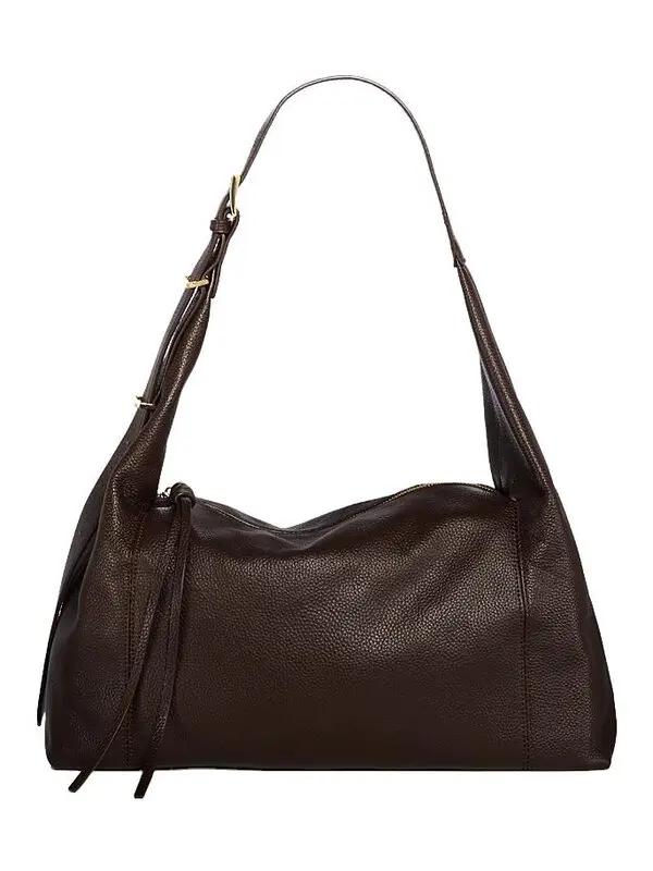 Aqua Large Leather Shoulder Bag - Chocolate