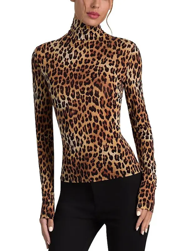 Alice + Olivia Delaina Turtleneck Top - Spotted Leopard