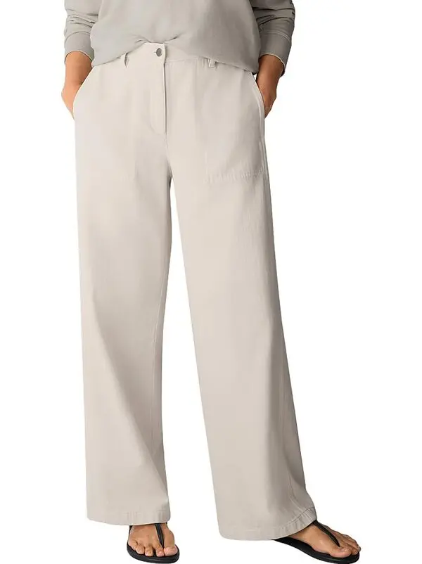 Eileen Fisher High Waisted Wide Leg Full Length Pants - Plaster
