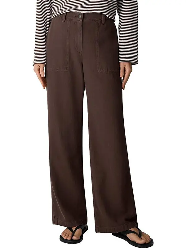 Eileen Fisher High Waisted Wide Leg Full Length Pants - Truffle