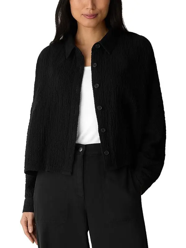 Eileen Fisher Cropped Classic Collar Dolman Sleeve Jacket - Black